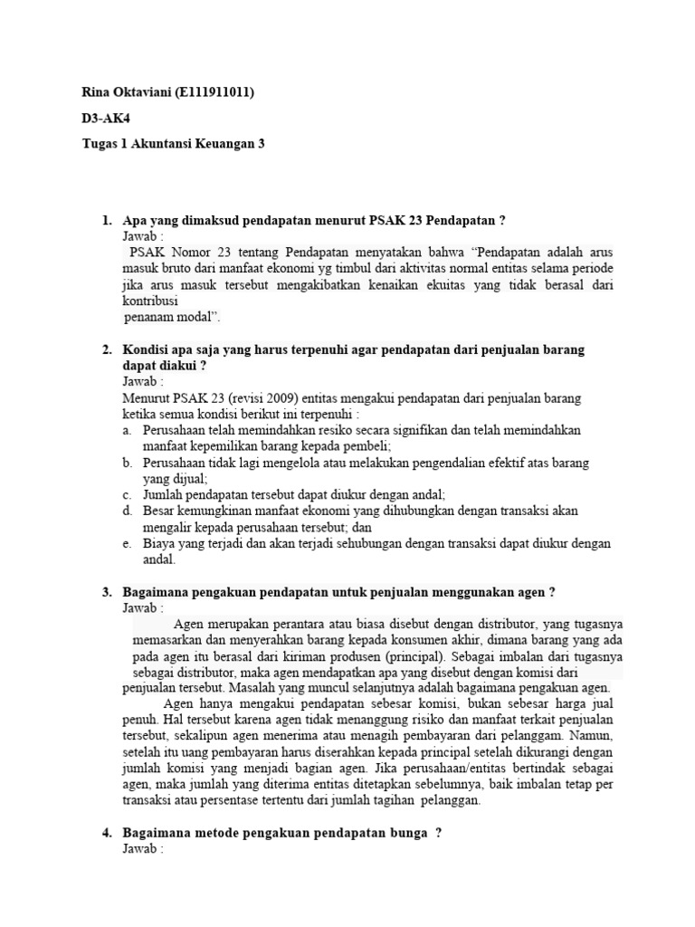 Pengakuan Pendapatan Menurut PSAK 23 | PDF