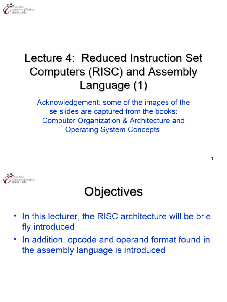 Lecture 4: Reduced Instruction Set Computers (RISC) and Assembly Language | PDF | Central ...
