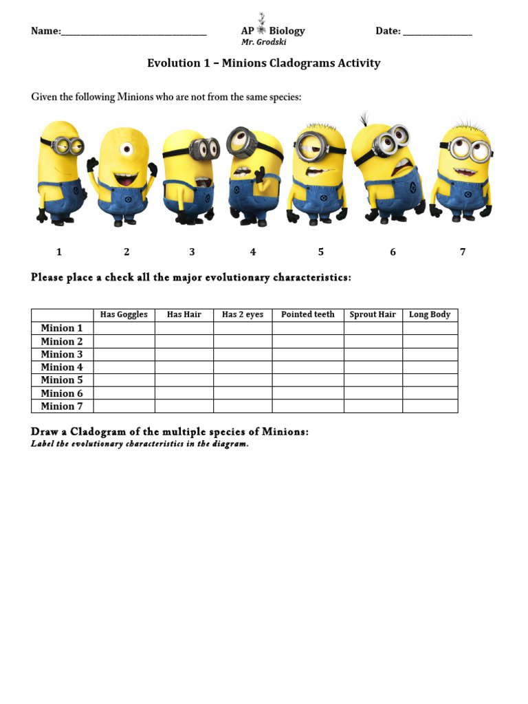 Evolution 1 - Cladograms Minions | PDF | Biological Classification ...