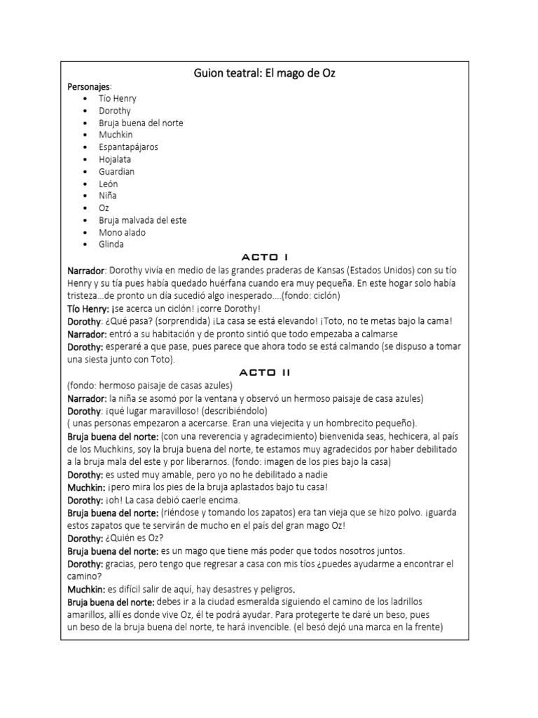 Guión de Teatro El Mago de Oz | PDF | Dorothy Gale