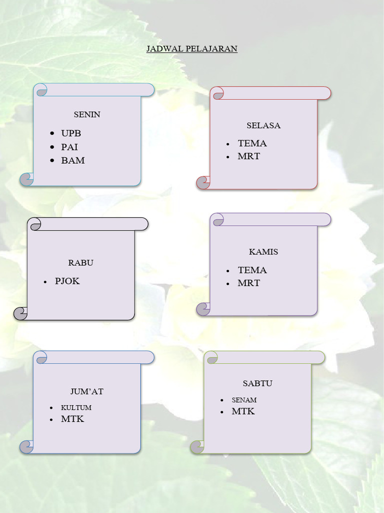 Jadwal Pelajaran Kelas 6 Pdf