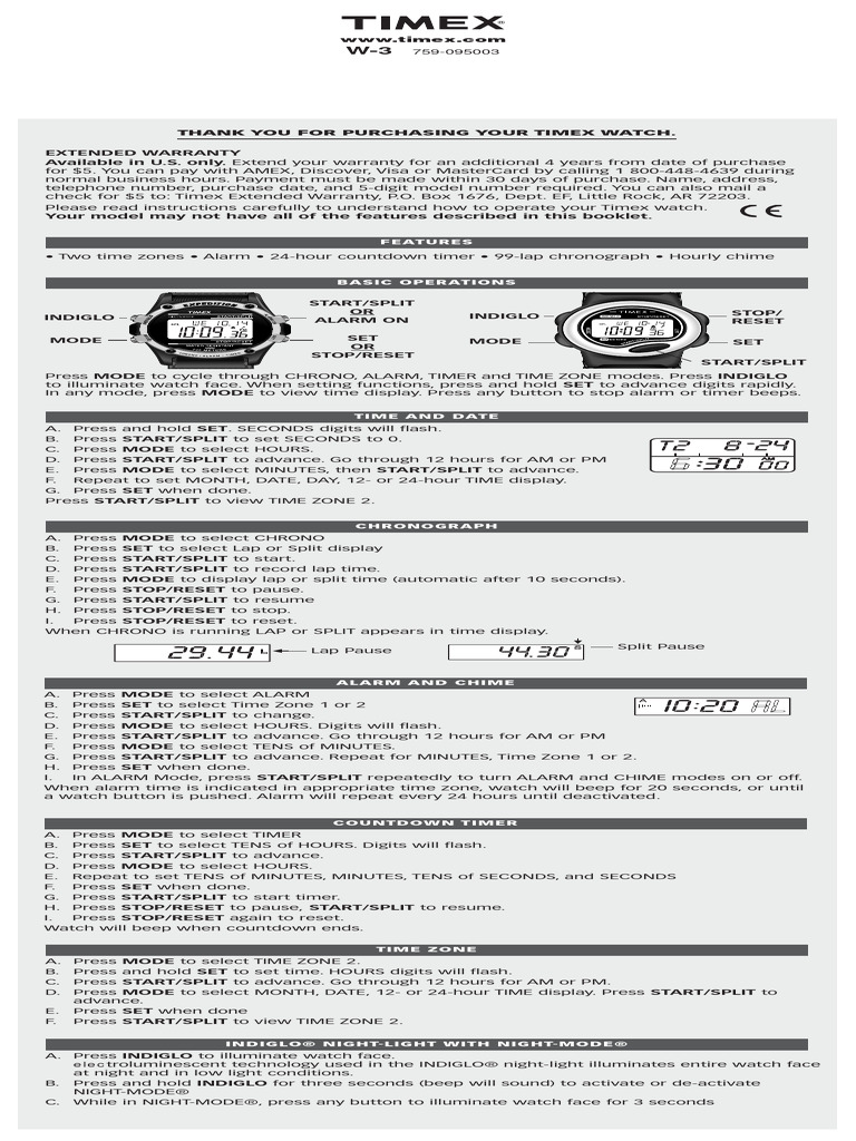 Timex Watch Instructions | PDF
