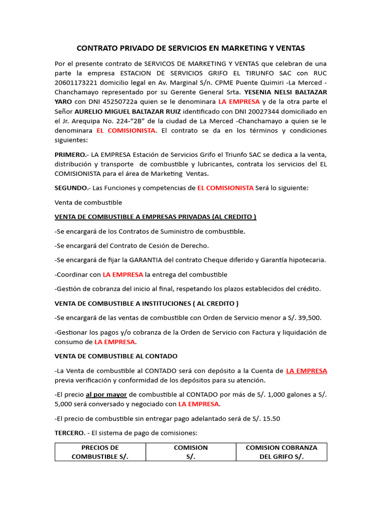 Contrato Privado de Servicios en Marketing y Ventas | PDF | Economias | Business