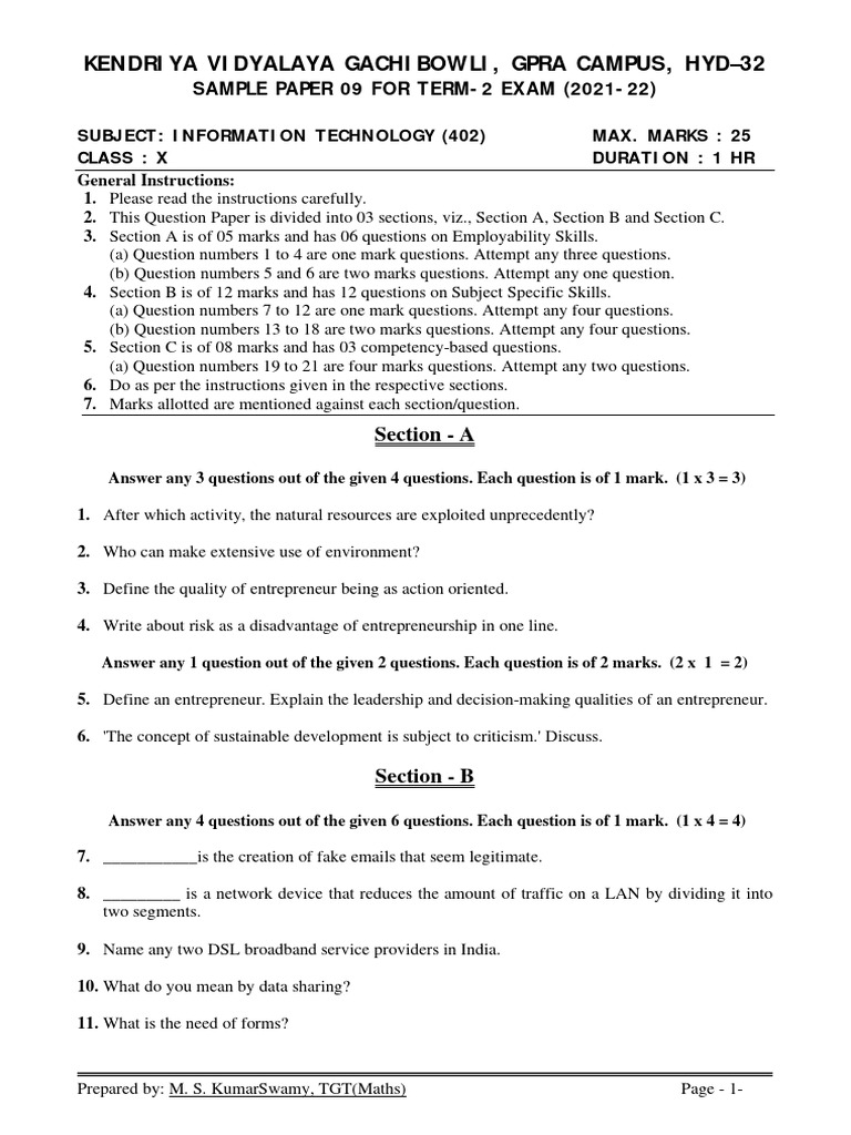 Information Technology 402 Class X Term 2 Sample Paper 09 | PDF | World Wide Web | Internet & Web