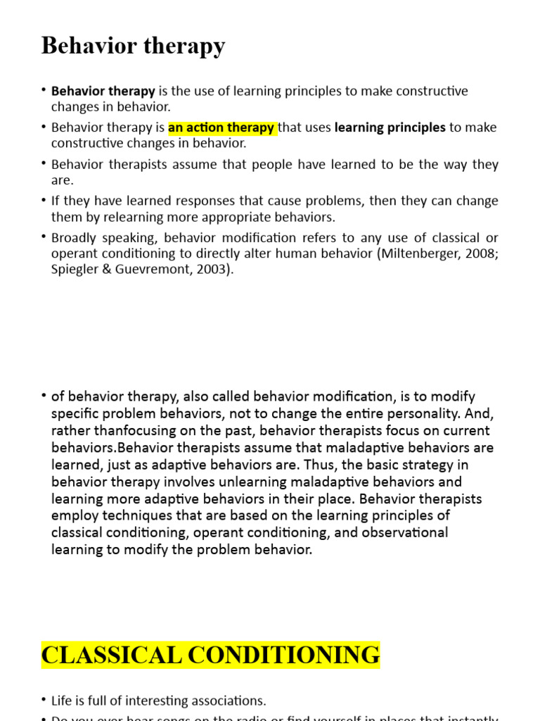 Behavior Therapy | PDF | Classical Conditioning | Phobia