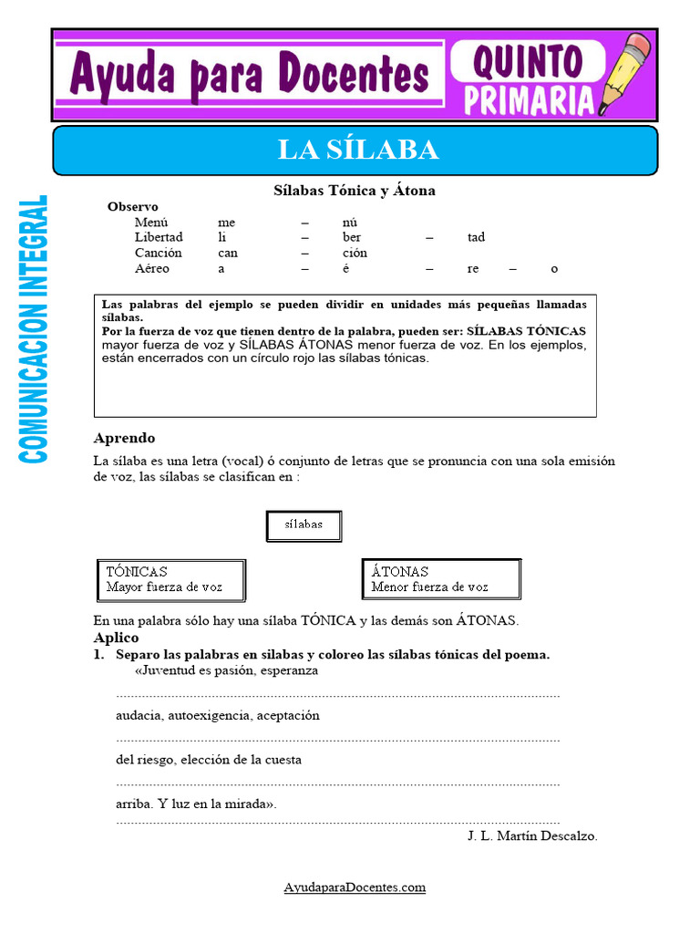 La Silaba para Quinto de Primaria | PDF | Sílaba | Fonética