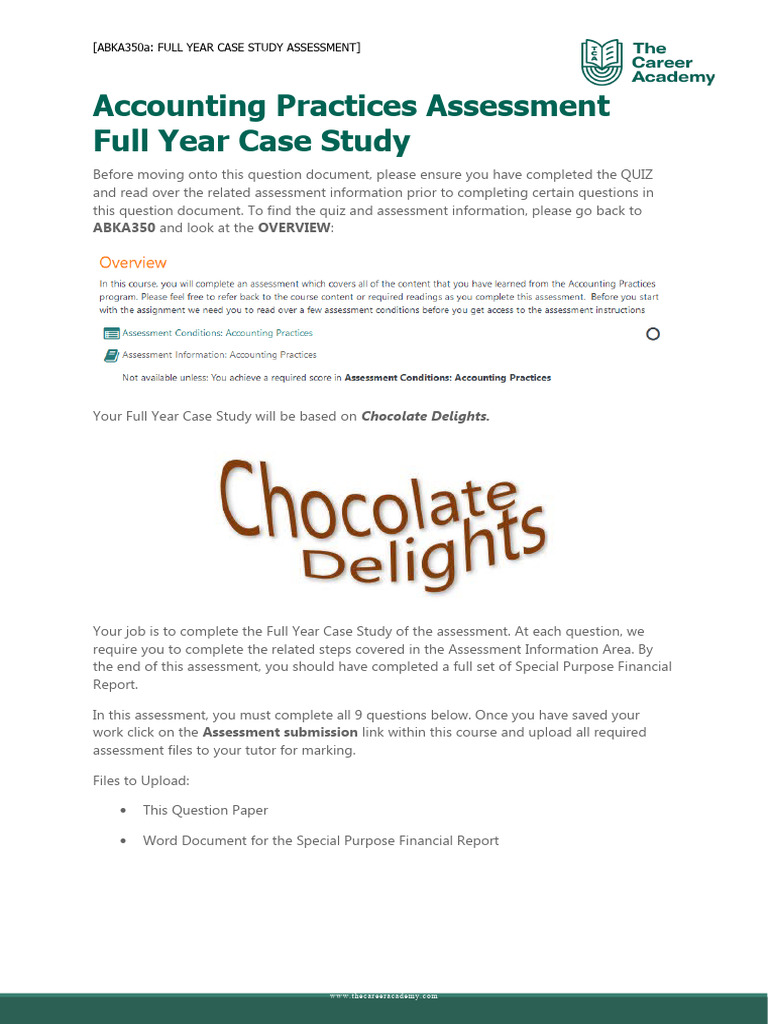 ABKA350a - Full Year Case Study Assessment 1 Question Paper v2 | PDF ...