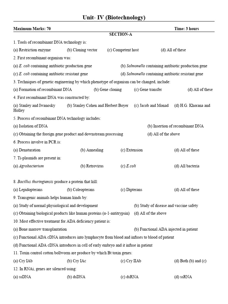 Biotech 4 Unit 70m | PDF | Molecular Cloning | Recombinant Dna