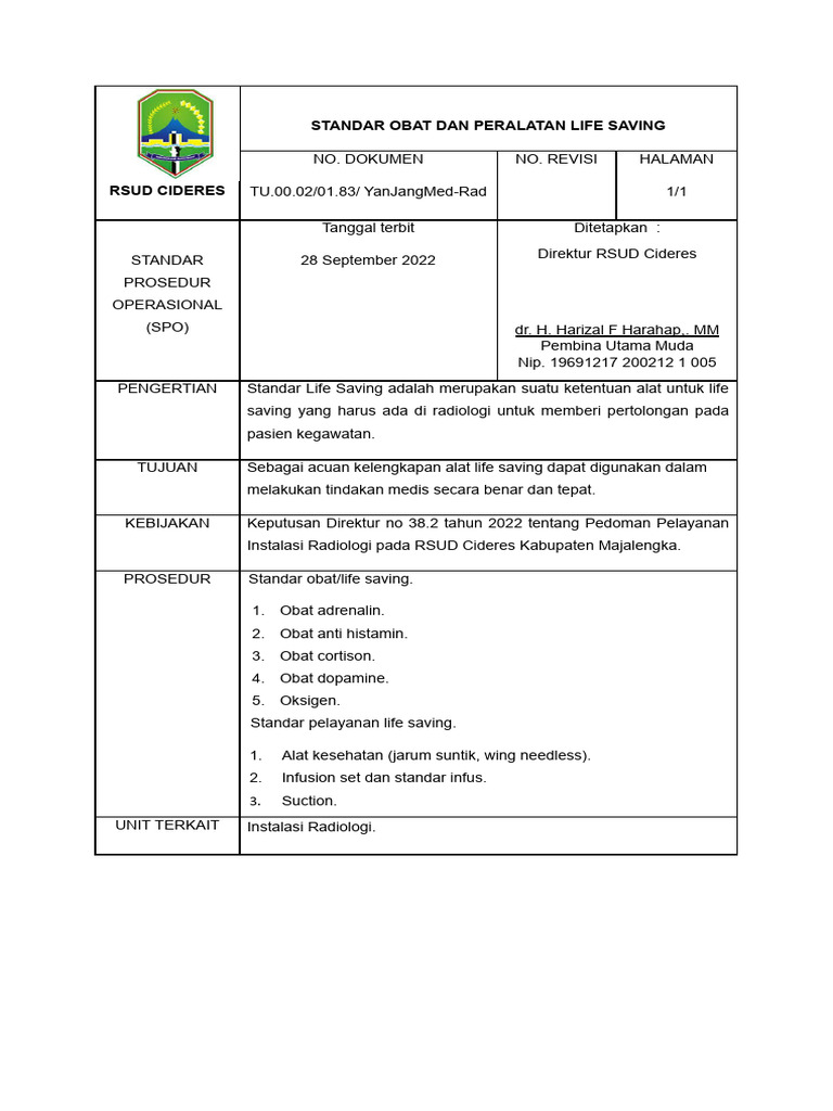 Standar Obat dan Alat Life Saving | PDF