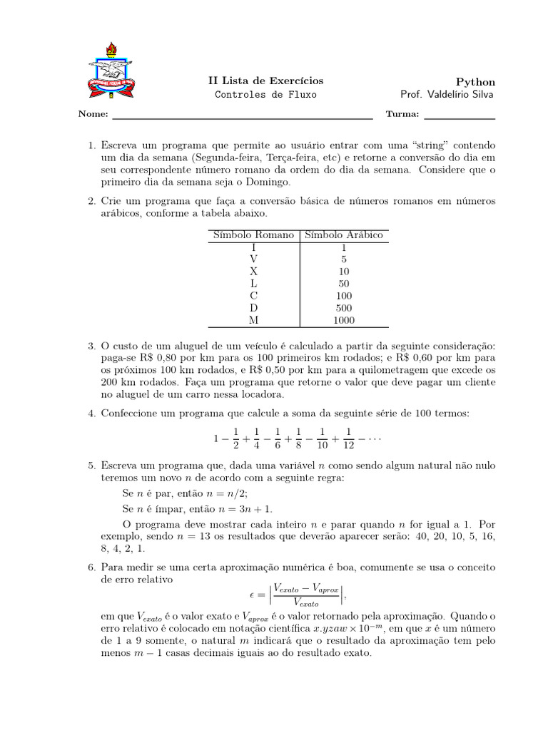 Python Exercícios - Lista II | PDF | Desvio padrão