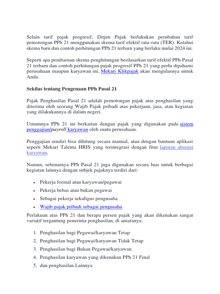 Tarif Progresif PPh 21 Terbaru 2024 | PDF | Pengelolaan Keuangan & Uang
