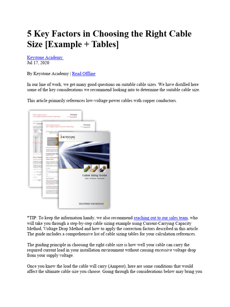 5 Key Factors in Choosing The Right Cable Size | PDF