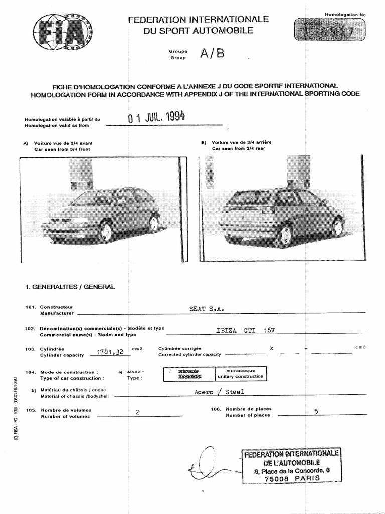 Homologation Form Number 5517 Group A | PDF