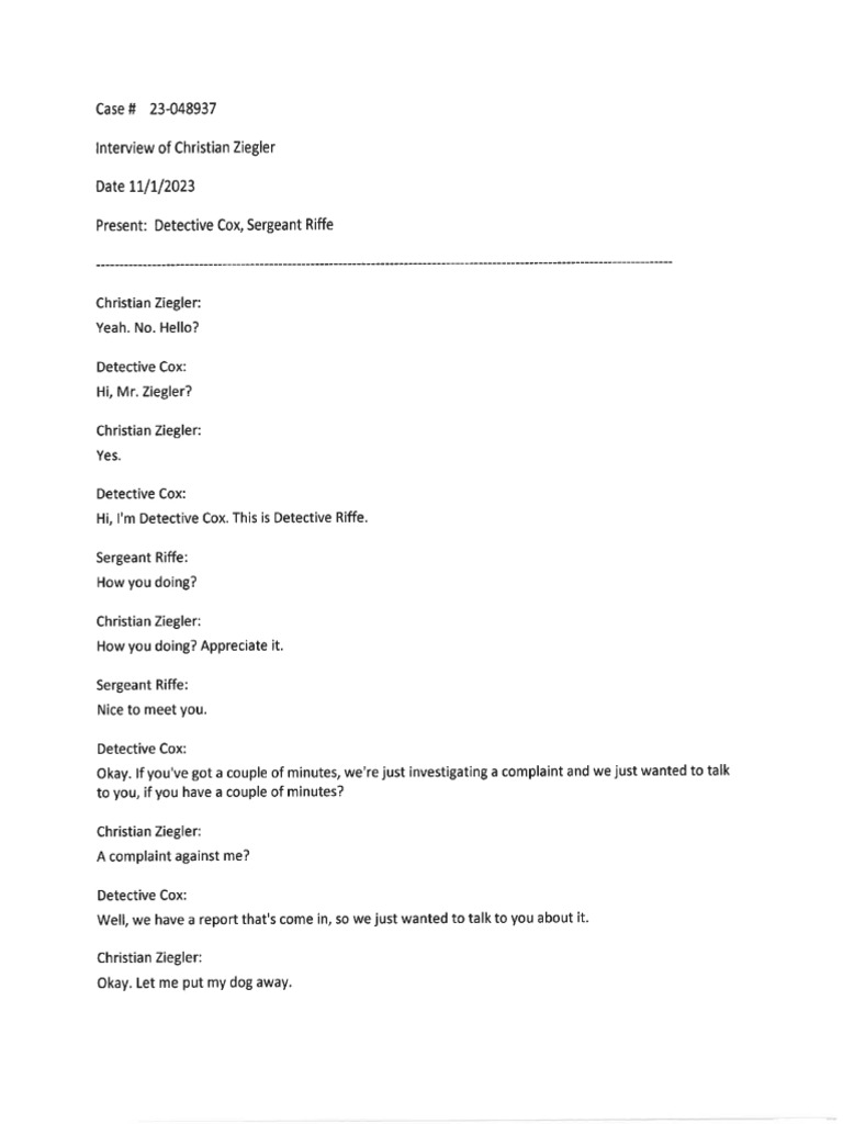 Christian Ziegler Interview Redacted | PDF