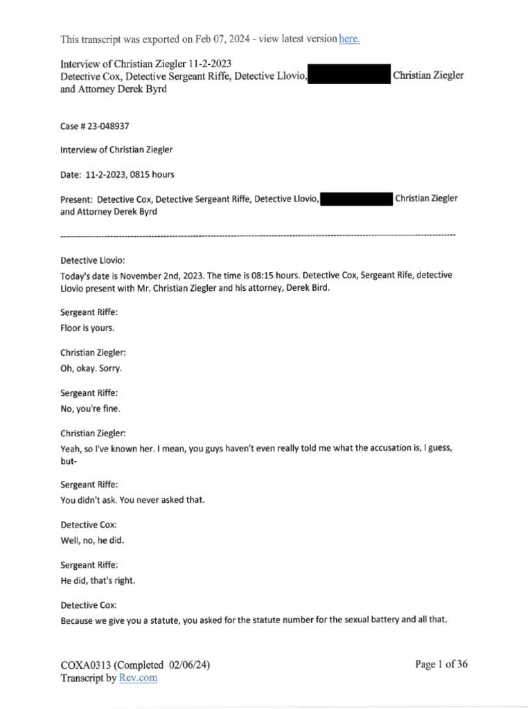 Christian Ziegler Interview 2 Redacted | PDF