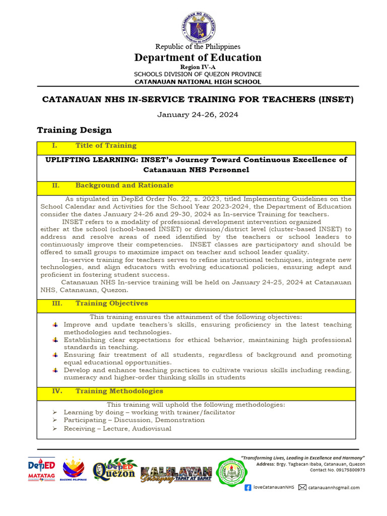 Cnhs Inset 2024 | PDF | Teachers | Behavior Modification