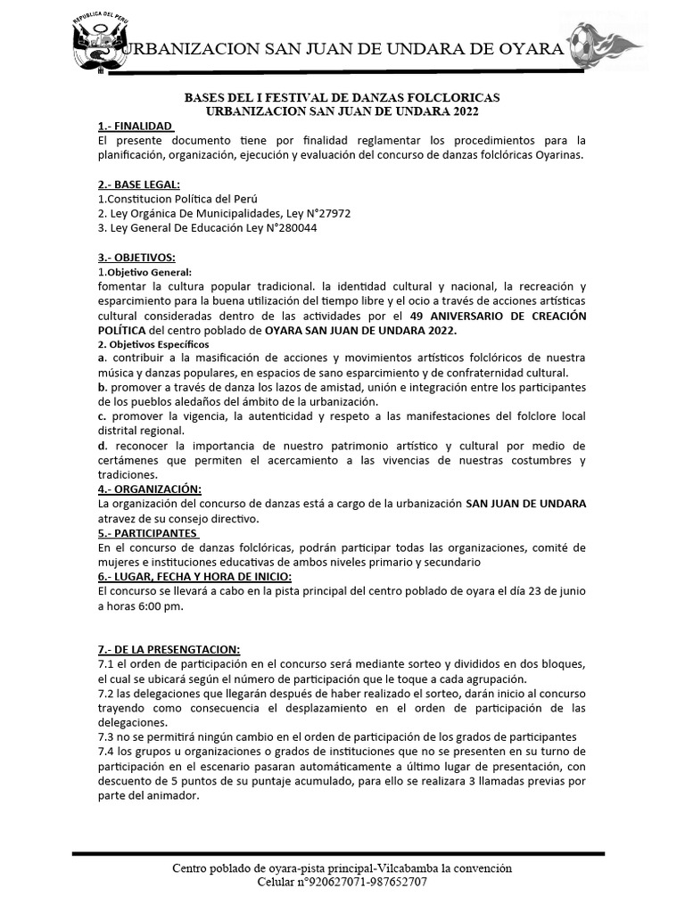 Festival Folclórico Oyara 2022 | PDF