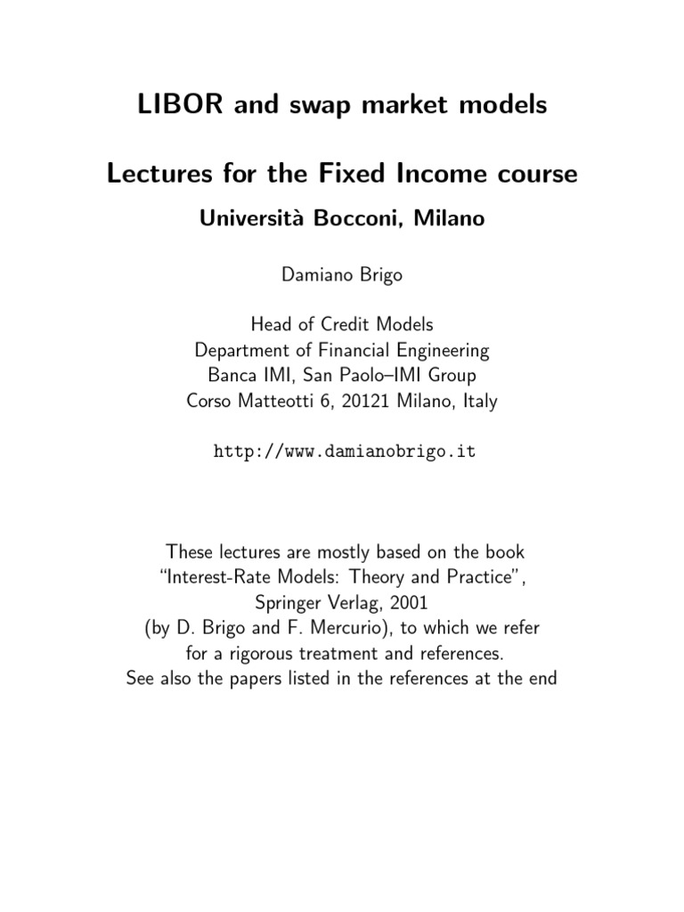 LIBOR and SWAP Market Models | PDF | Option (Finance) | Swap (Finance)