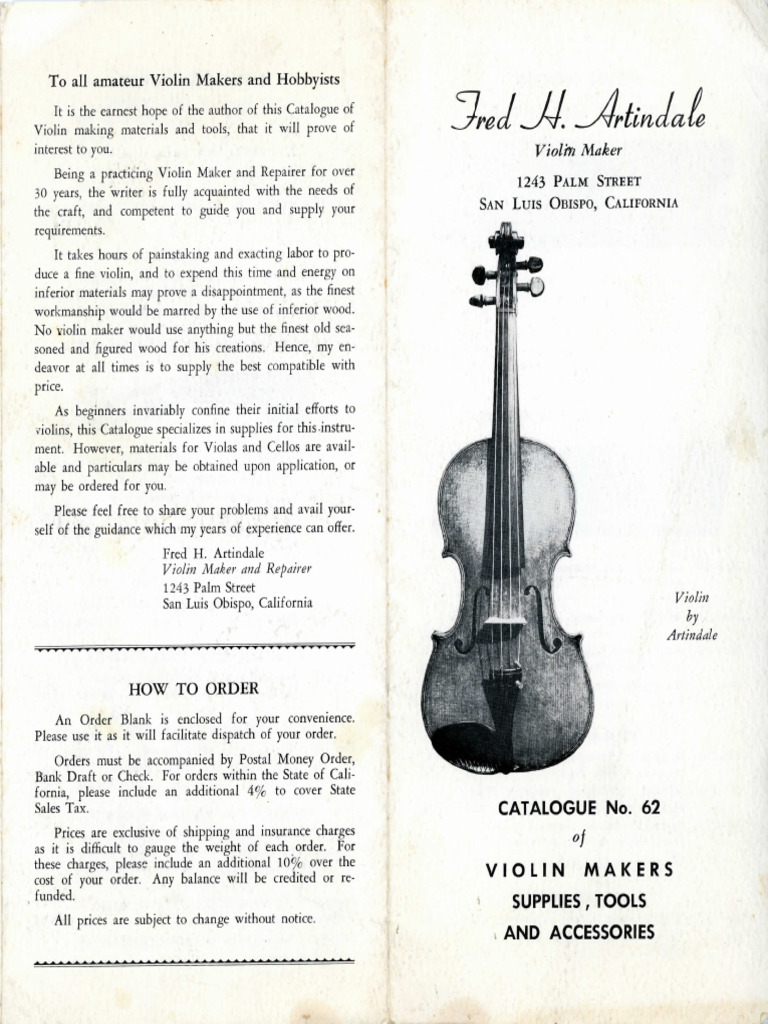 Fred H Artindale Catalog No 62 | PDF | Violin | String Instruments