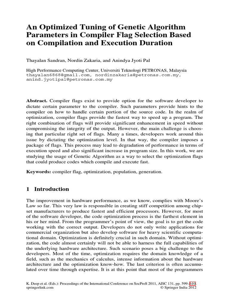An Optimized Tuning Of Genetic Algorithm Parameters In Compiler Flag Selection Based On