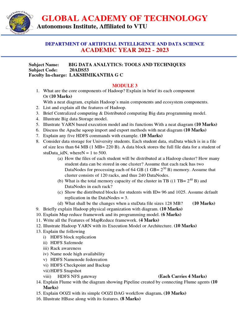 QB 3 | PDF | Apache Hadoop | Information Technology