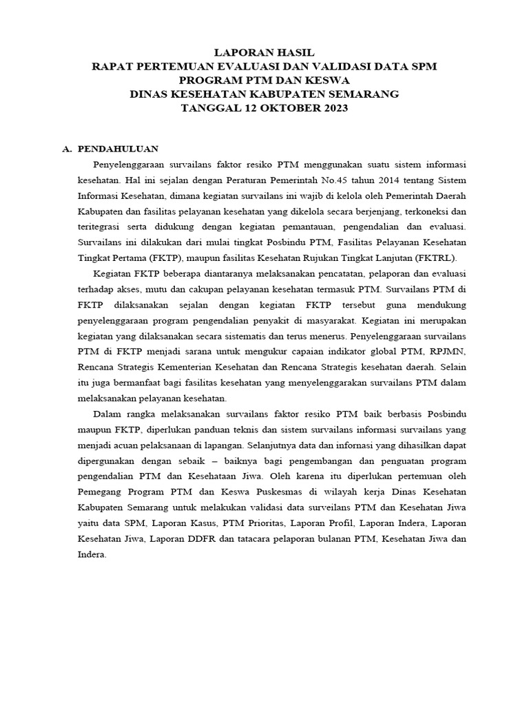 SPJ Pertemuan Evaluasi Dan Validasi Data SPM Program PTM Dan Keswa | PDF