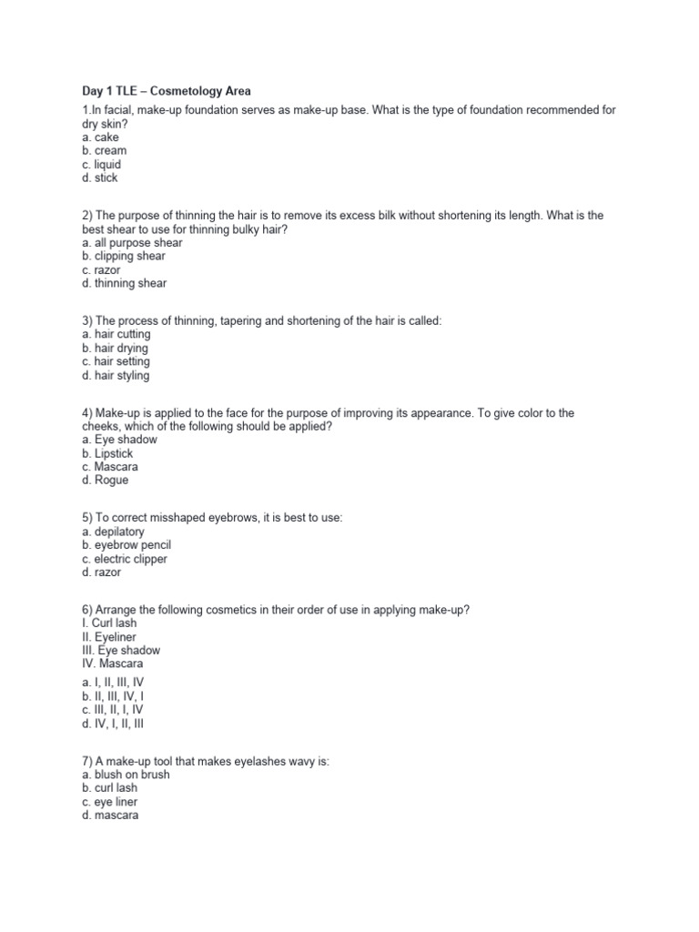 Day 1 TLE Cosmetology Area | PDF | Hairstyle | Hair