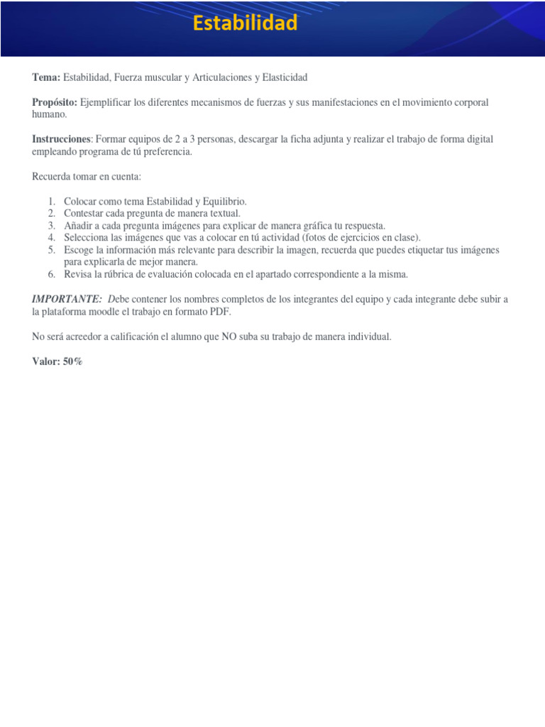 Actividad 1 2P-Ficha de Estabilidad | PDF | Codo | Articulación