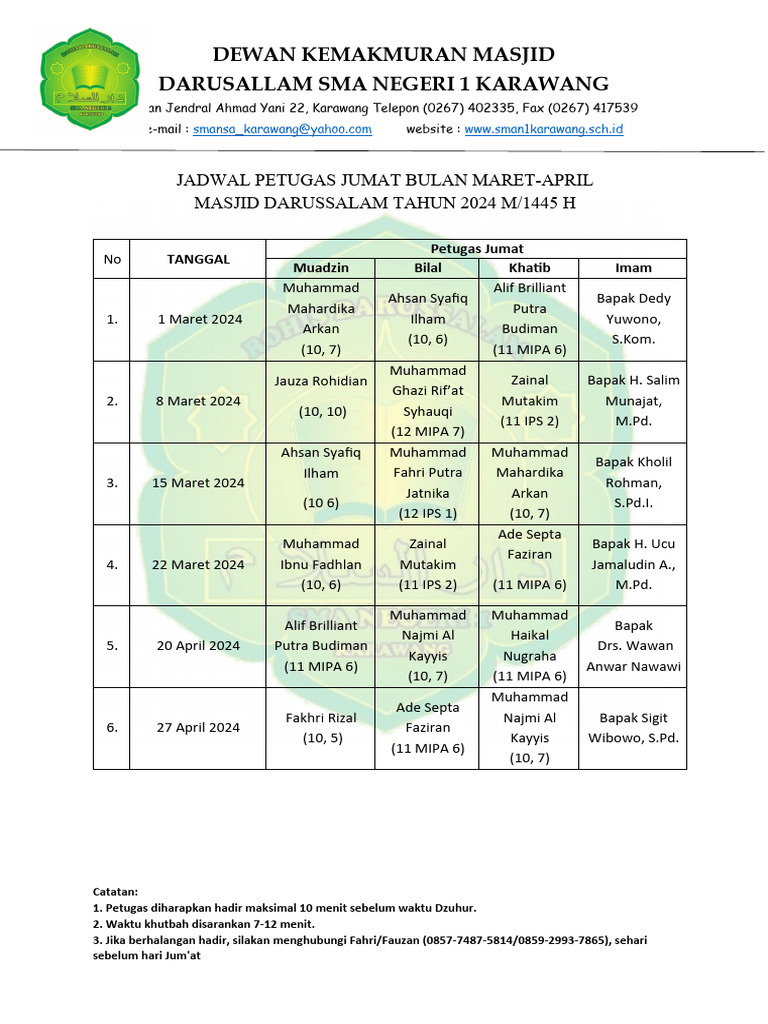 Jadwal Petugas Jumat-1 | PDF