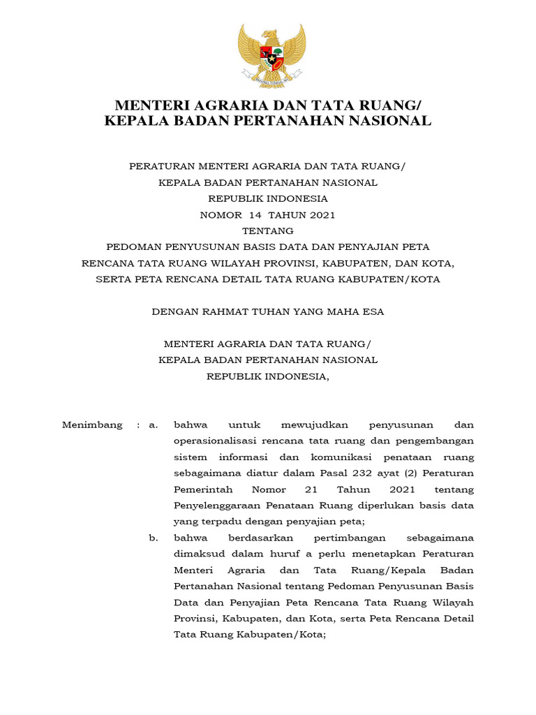 Permen ATR KBPN Nomor 14 Tahun 2021 Tentang Basis Data _Garuda_upload. | PDF