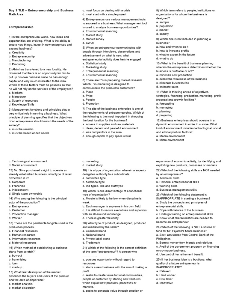 Day 3 TLE - Entrep and Business Math | PDF