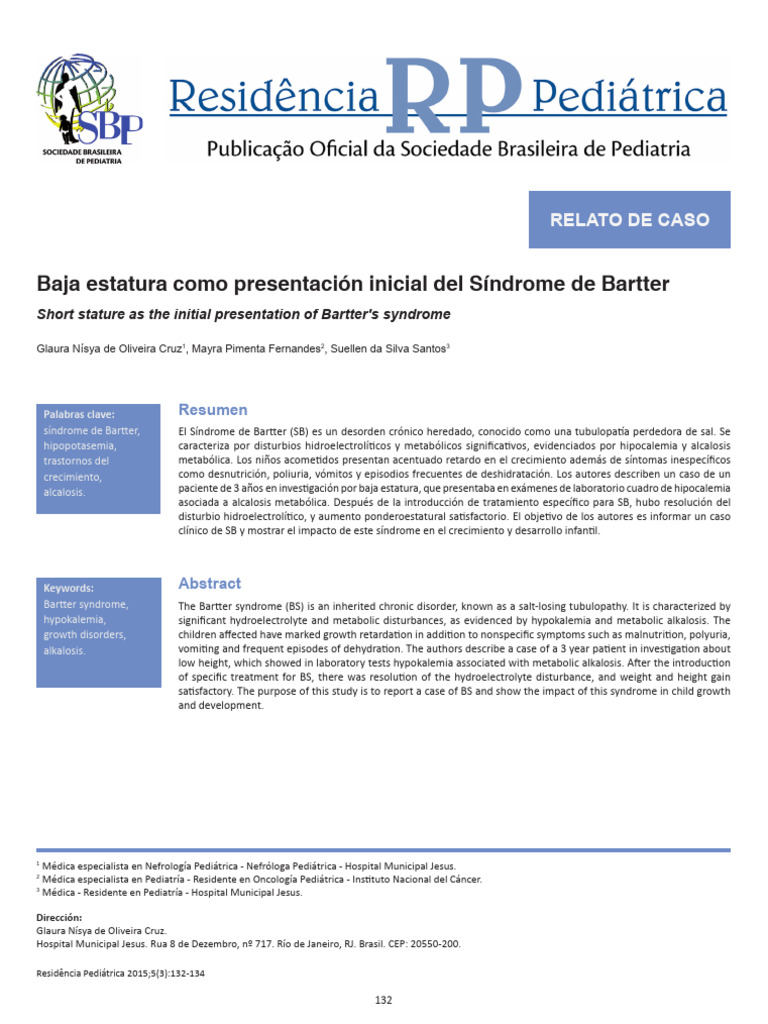 Baja Estatura Como Presentacion Inicial de Sindrome de Bartter | PDF ...