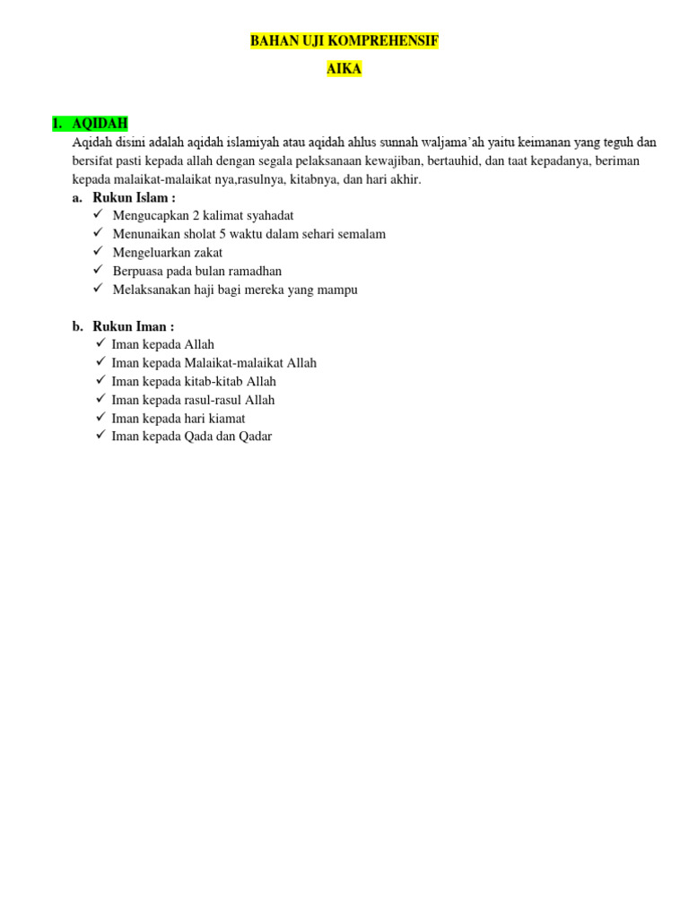 Bahan Uji Kompre Aika 2022 | PDF