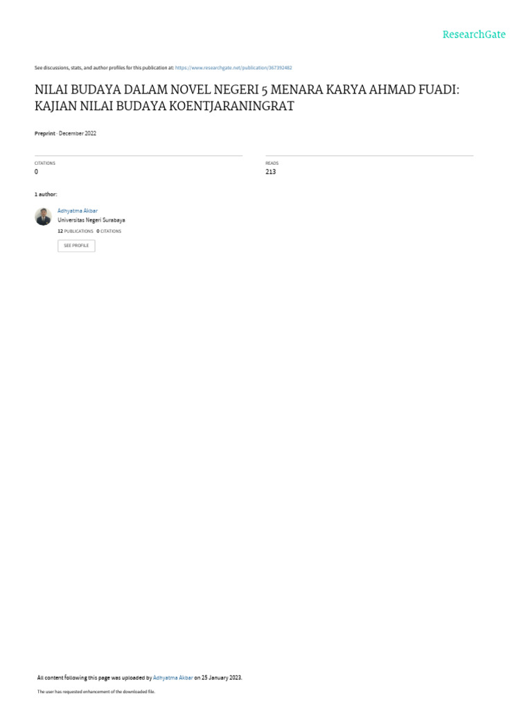 Nilai Budaya Dalam Novel Negeri 5 Menara Karya Ahmad Fuadi | PDF