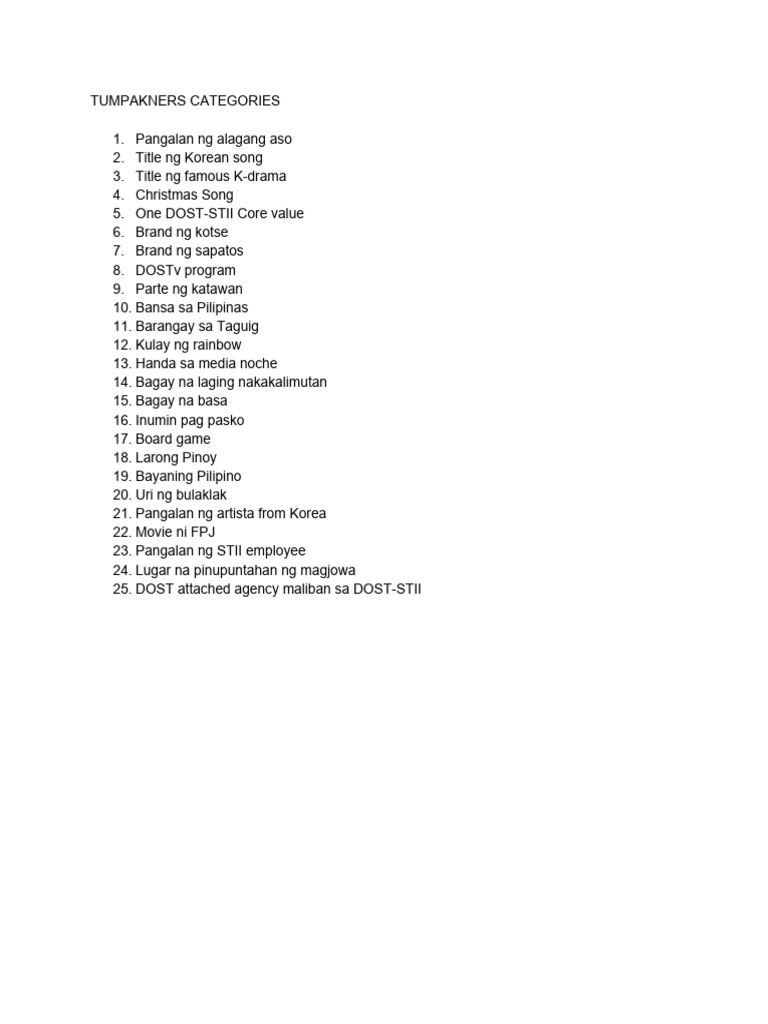 Tumpakners Categories | PDF