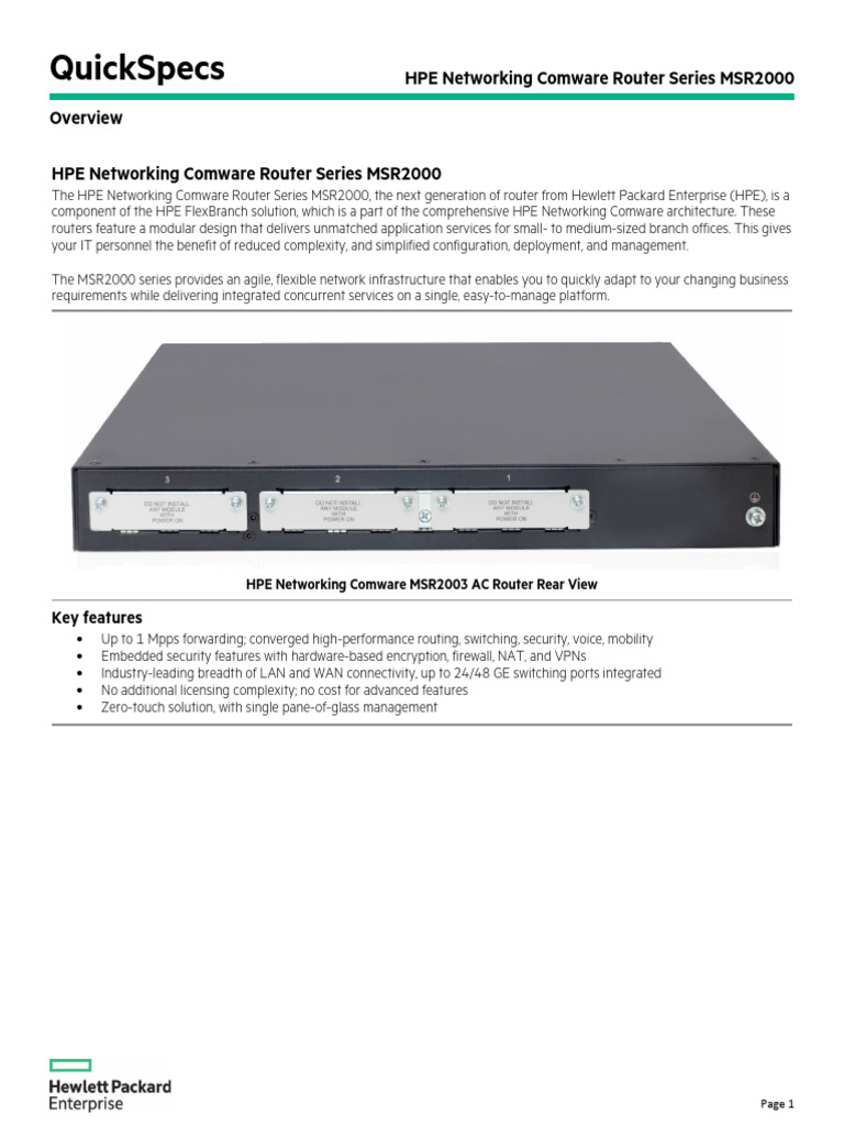 Hpe Networking Comware Router Series Msr2000 C04123120 Pdf Networking Multiprotocol Label