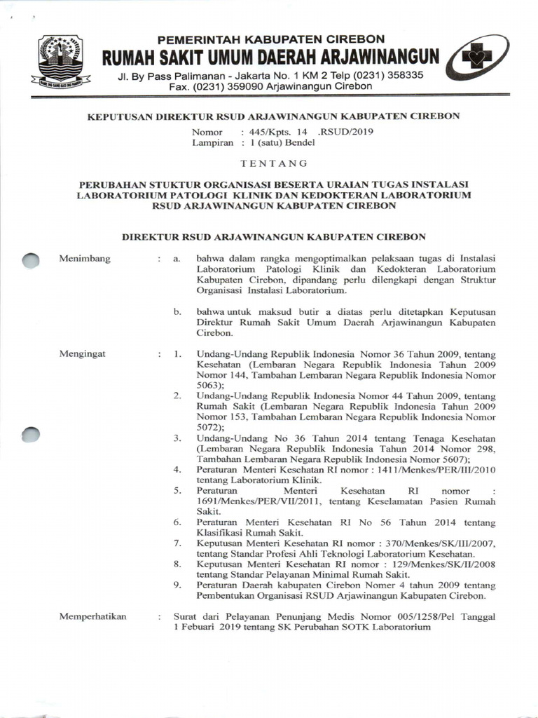 14.sk2019 Perubahan Struktur Organisasi Beserta Uraian Tugas Instalasi Laboratorium Patologi ...