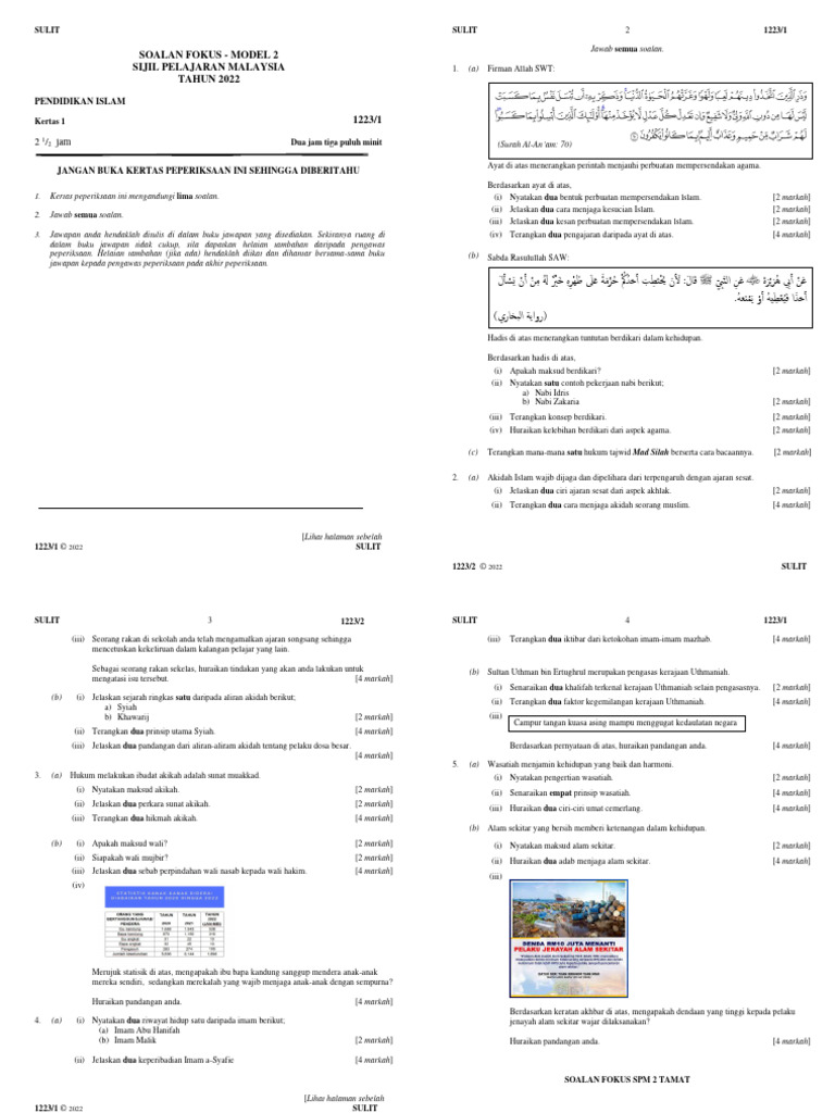 Soalan Fokus SPM P. Islam 2022 - 2 | PDF