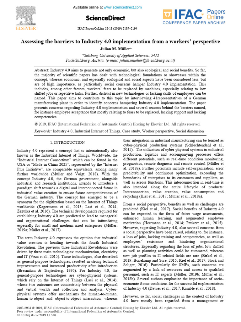 Assessing The Barriers To Industry 4.0 Implementation From A Workers' Perspective | PDF ...