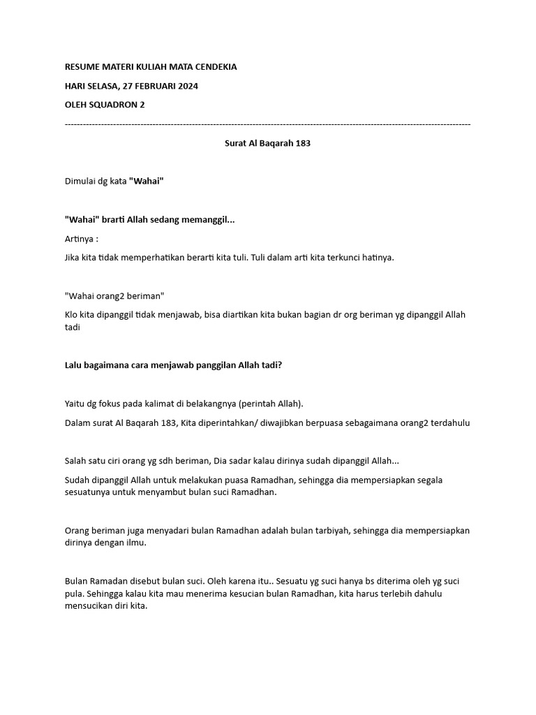 Resume Materi Kuliah Mata Cendekia | PDF