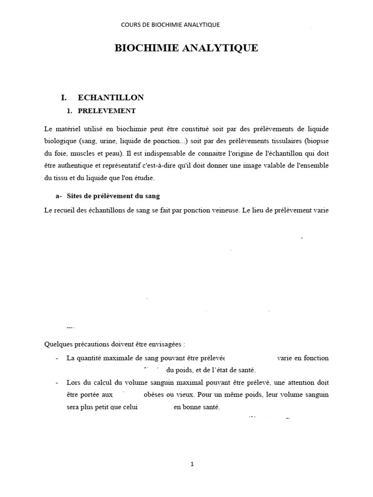 Cours de Biochimie Analytique 2021 | PDF