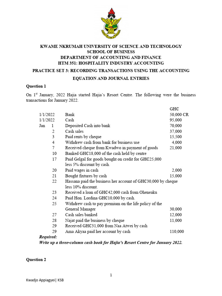 Worksheet 3 (Recording Transactions Using The Accounting Equation and ...