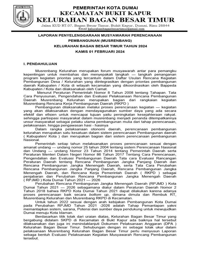 Musrenbang Bagan Besar Timur 2024 | PDF | Pengelolaan Keuangan & Uang | Sains & Matematika