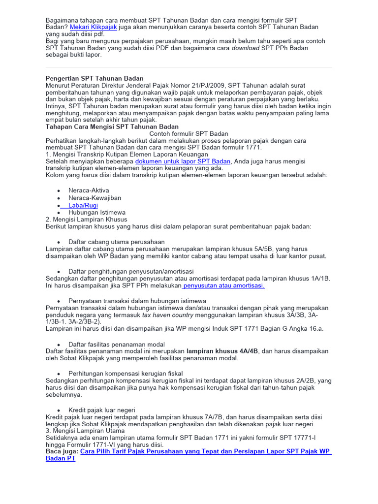 Bagaimana Tahapan Cara Membuat SPT Tahunan Badan Dan Cara Mengisi Formulir SPT Badan | PDF ...