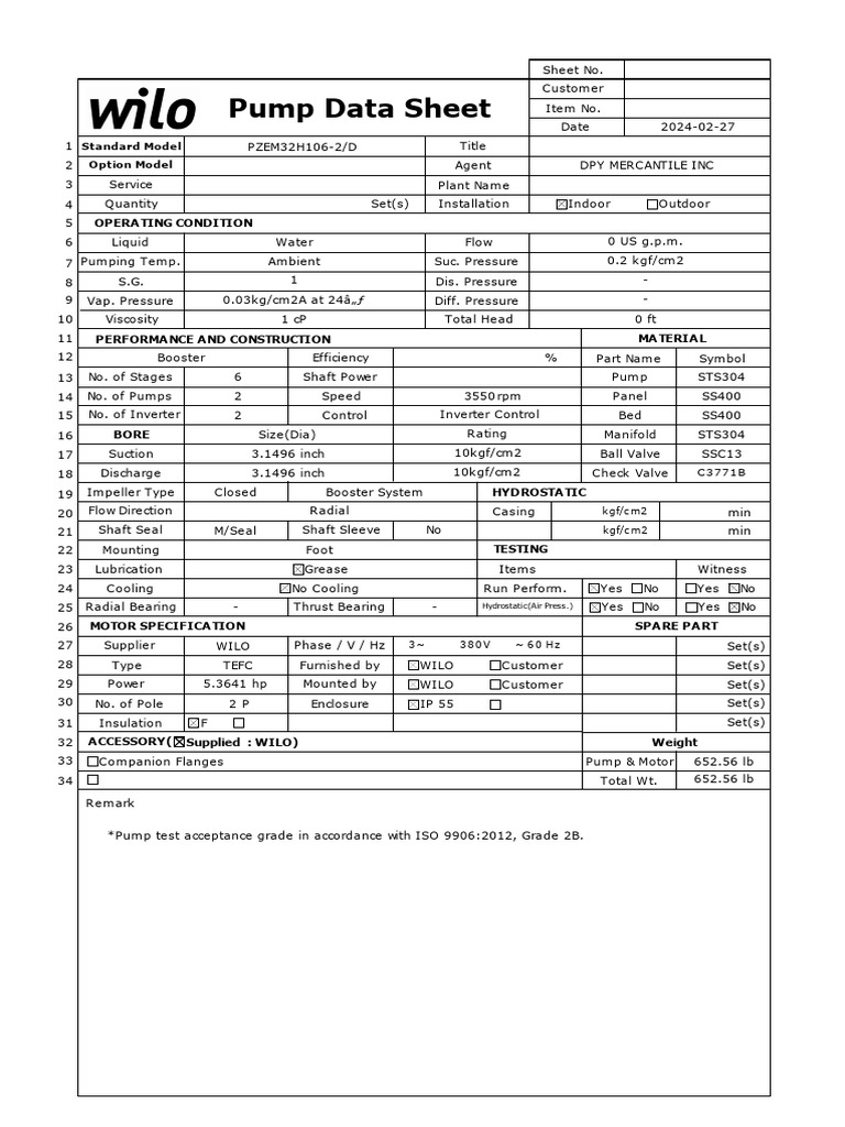 5 HP Booster Pump Specifications | PDF | Pump | Mechanical Engineering