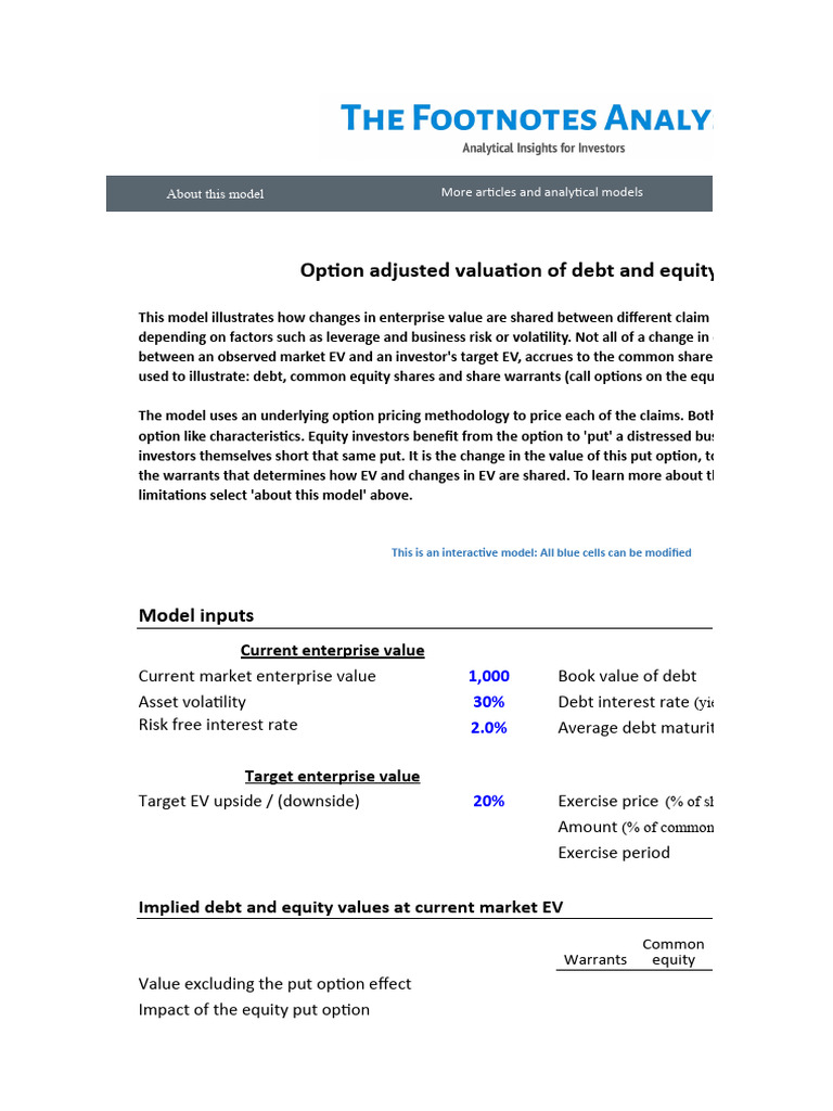 Option Adjusted Valuation of Debt and Equity The Footnotes Analyst ...