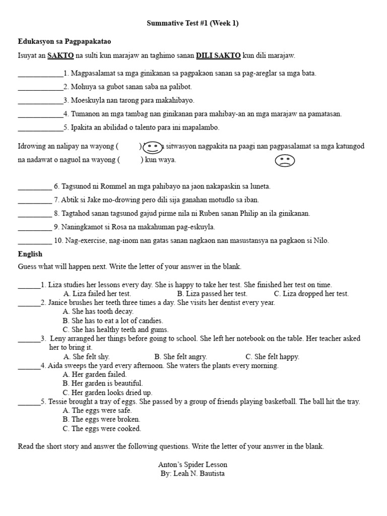 Summative Test Week 1 | Download Free PDF | Spider