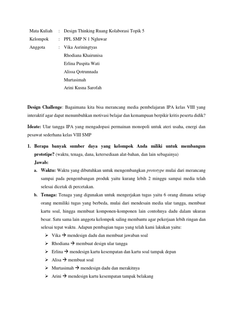 SMP N 1 Ngluwar - Design Thinking - Topik 5 - Ruang Kolaborasi | PDF | Seni