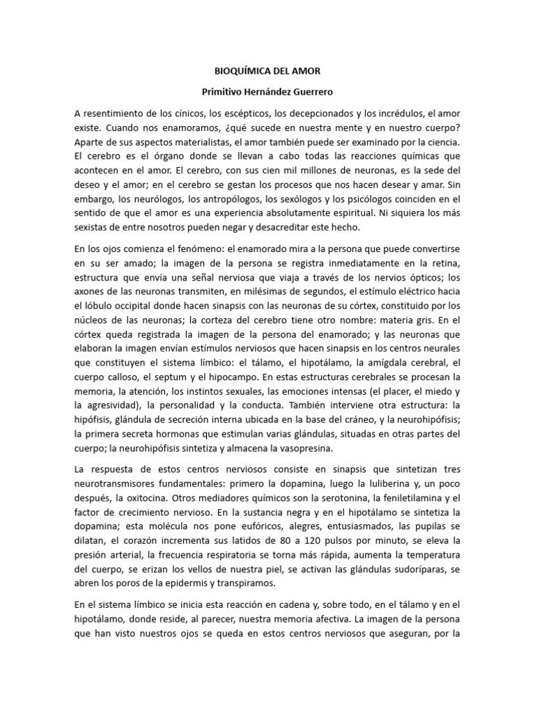 Bioquimica Del Amor | PDF | Cerebro | Hipotálamo