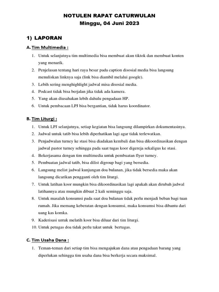 Notulen Rapat Caturwulan - 04 Juni 2023 | PDF | Karier & Perkembangan